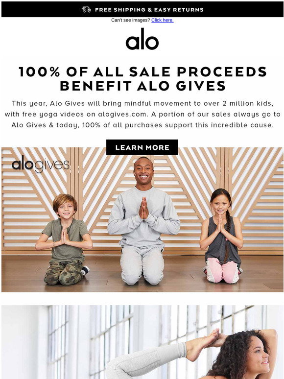Alo Yoga: 💙 ️ IT'S ALO GIVES DAY 🧡💜 100% GOES TO YOGA FOR KIDS 💛💚 | Milled