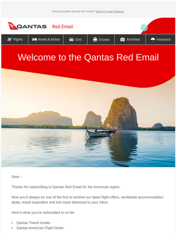 Qantas: Welcome to Qantas Red Email | Milled