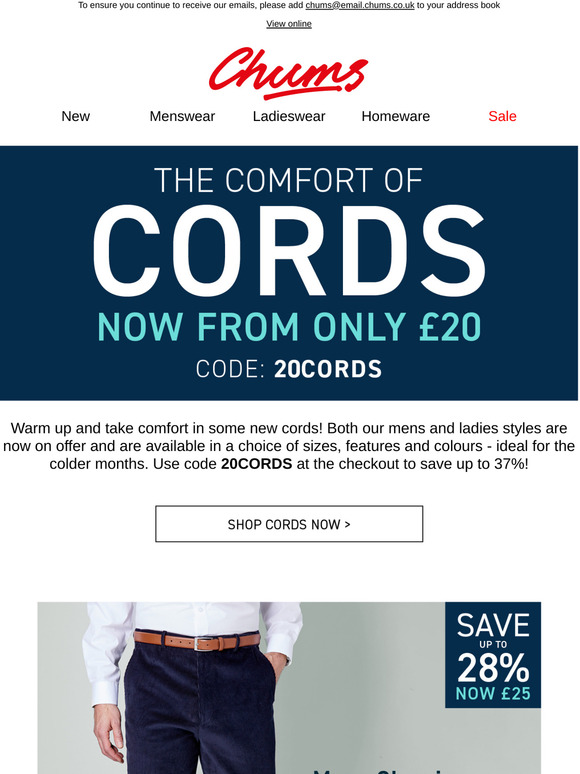 Chums: Classic Cords from £20 | Milled