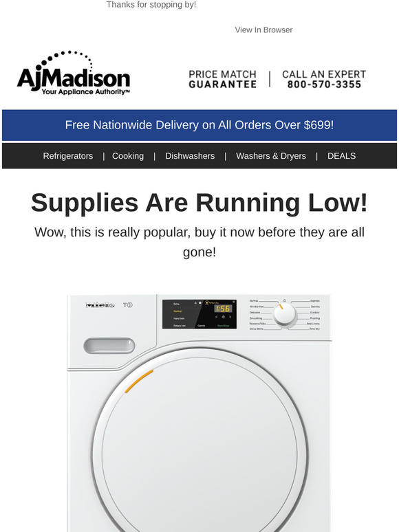 AJ Madison: Almost sold out! Miele Classic T1 4.03 Cu. Ft. Electric ...