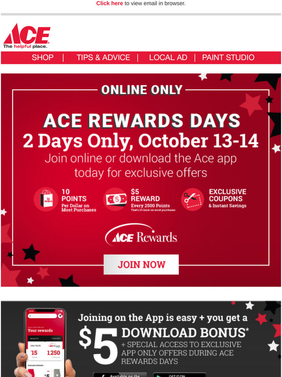 Ace Hardware: Get Ready, Ace Rewards Days Start Tomorrow | Milled