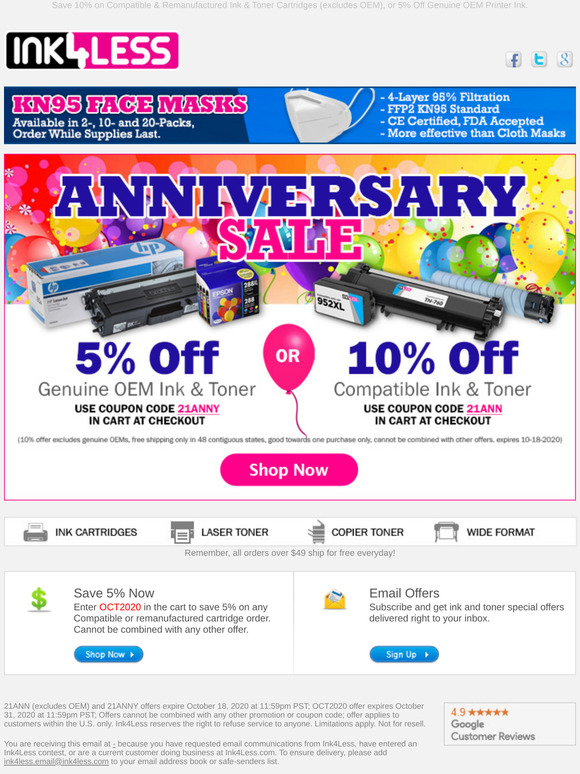 Ink4Less: Anniversary Sale - Celebrating 21 Years of Ink & Toner ...