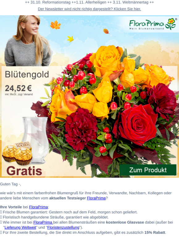 Flora Prima: Bunt, schön und modern: Herbst-Blumensträuße mit Gratis-Geschenken ab 19,62 ...