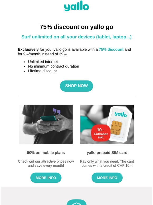 Yallo CH: 🔥 75% discount on yallo go | Milled