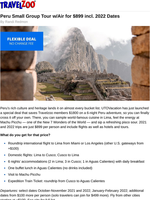 Travelzoo: Peru Small Group Tour w/Air for $899 incl. 2022 Dates | Milled