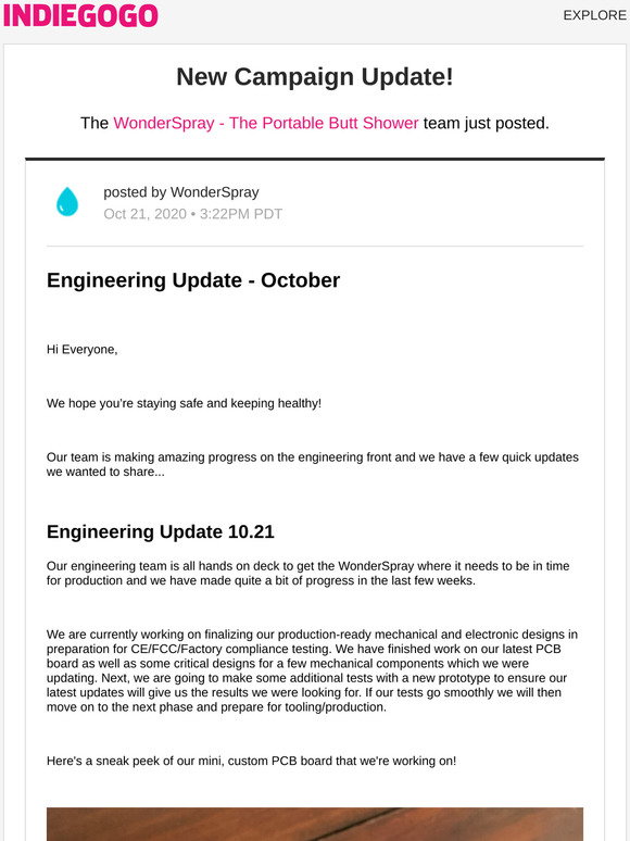 Indiegogo: 📢 Update #2 from WonderSpray - The Portable Butt Shower | Milled