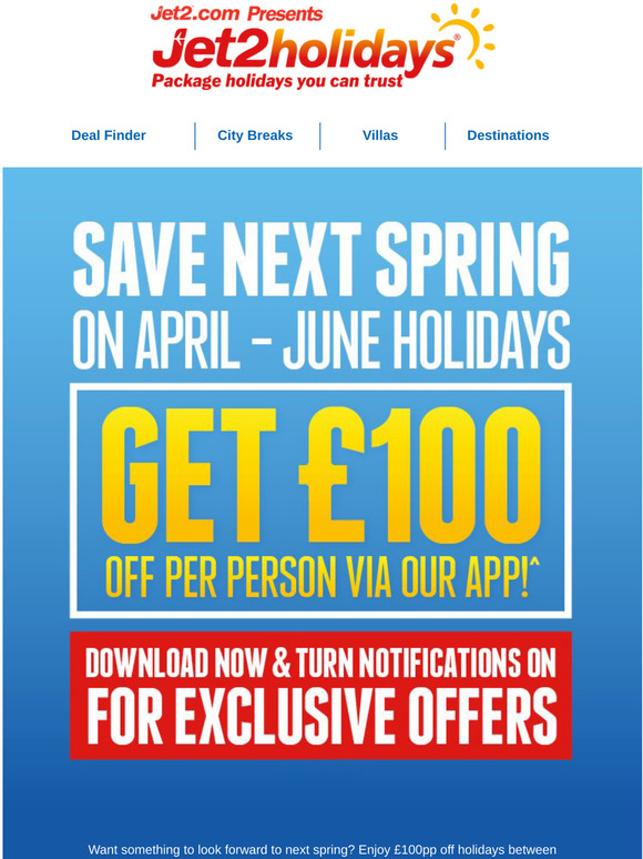 Jet2: £100pp off spring holidays via the Jet2holidays app | Milled