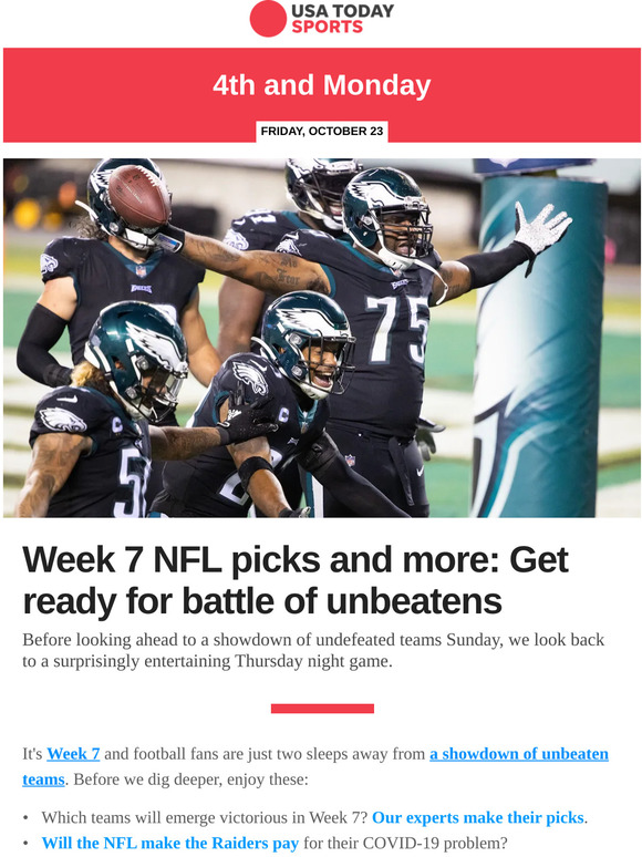 USA TODAY: Week 7 NFL picks and more: Get ready for battle of unbeatens ...