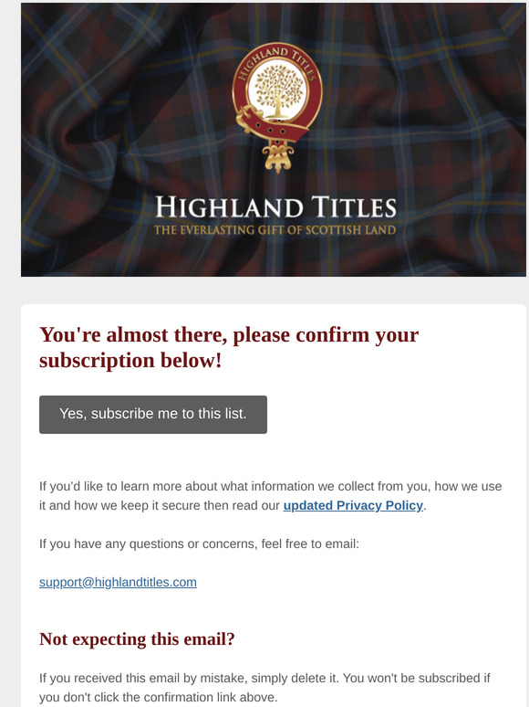 Highland Titles: You're almost there: Please confirm subscription | Milled