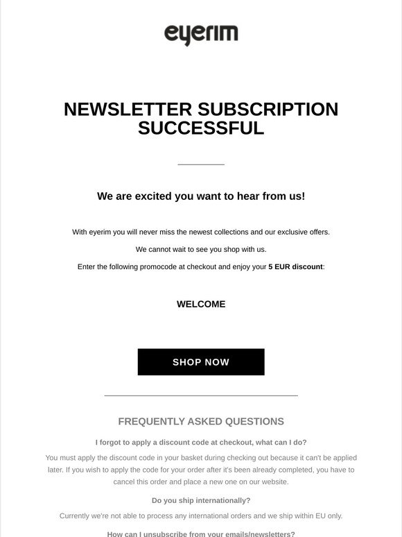 Eyerim: Newsletter subscription successful. Enjoy your 5 EUR discount ...