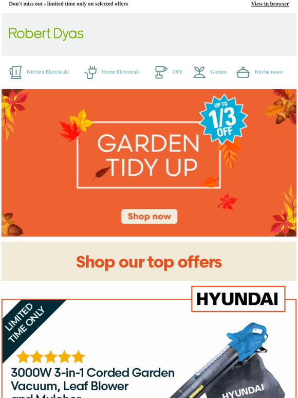 Robert Dyas: Autumn Tidy Up | Up to 1/3 off Garden Power | Milled
