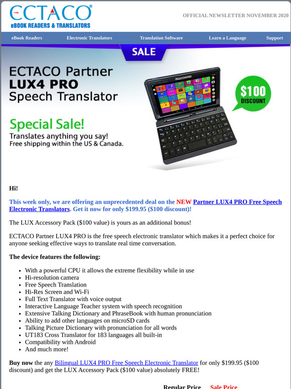 ECTACO: Special Offer. Bilingual Ectaco Partner LUX4 PRO Speech ...