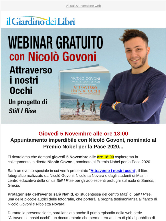 Il Giardino dei Libri: ⏳ Webinar Gratuito con Nicolò Govoni, nominato al Premio Nobel per la ...