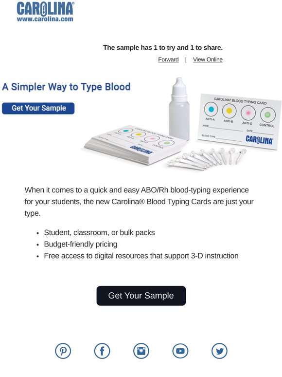 Carolina: Introducing Carolina® Blood Typing Cards: Try a Sample! | Milled