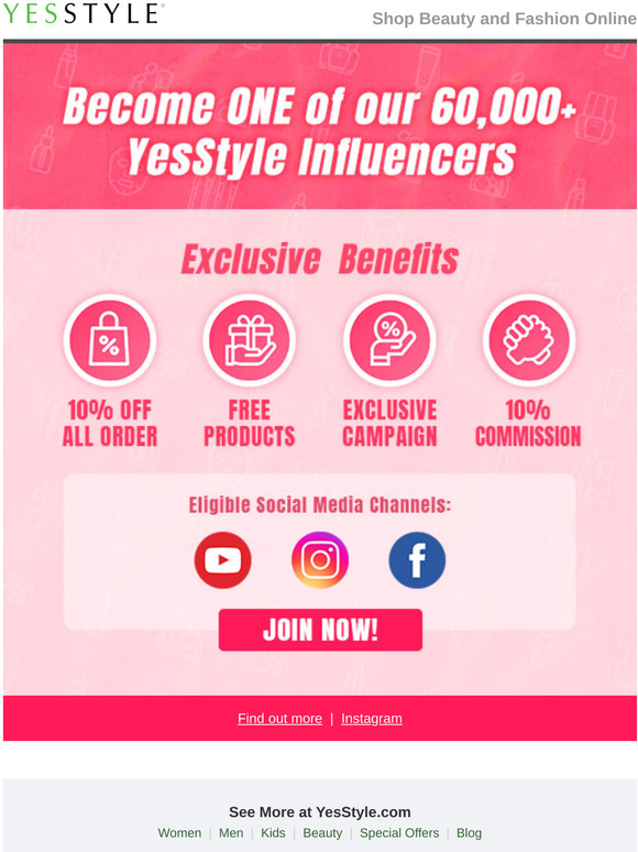 YesStyle: Become a YesStyle influencer! | Milled