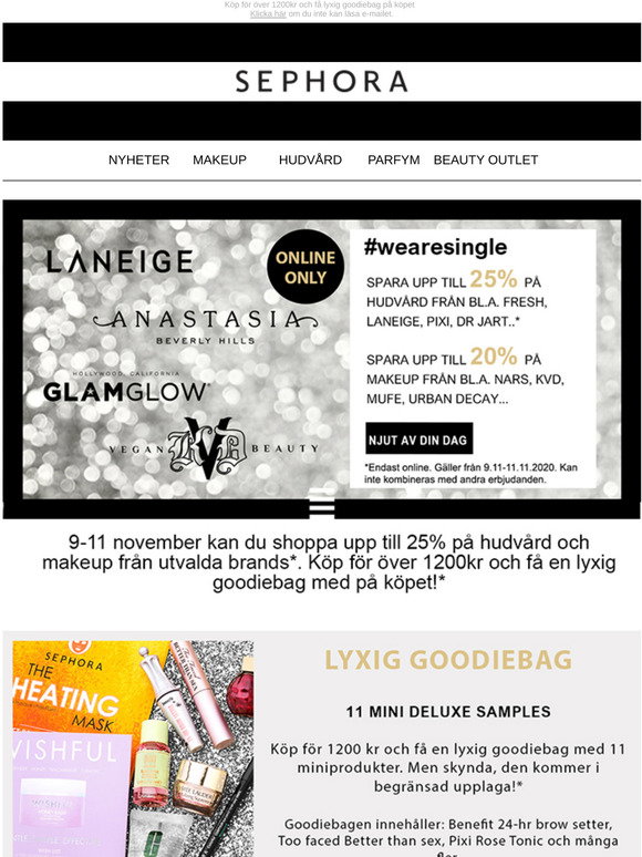 Sephora: SINGLES´ DAY: Spara 25% på utvalda märken och produkter! | Milled