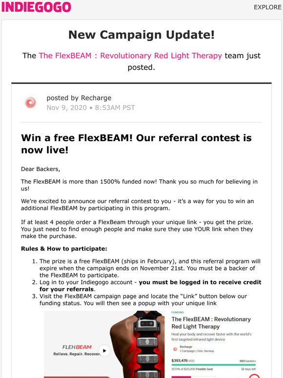 Indiegogo: 📢 Update #5 from The FlexBEAM : Revolutionary Red Light ...