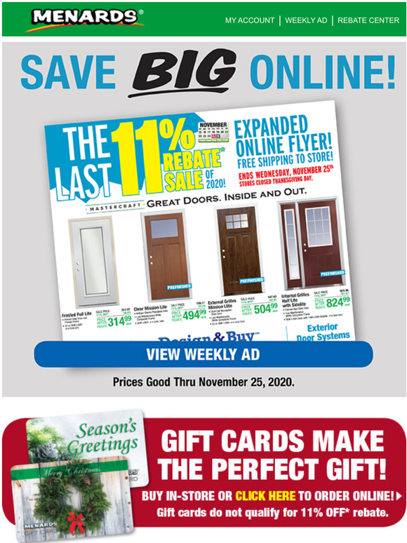Menards: Expanded Online Flyer | Last 11%* Of 2020! | Milled