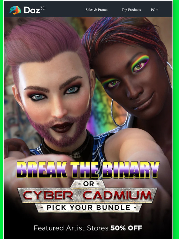 DAZ 3D: Break the Binary - Cyber Cadmium - Pick Your Bundle | Milled