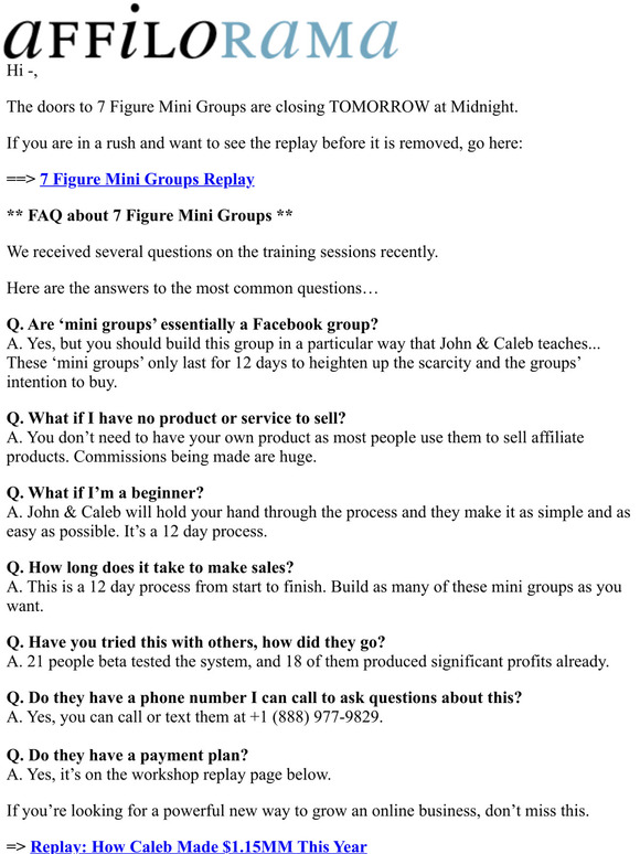 Affilorama: FAQ About 7 Figure Mini Groups | Milled