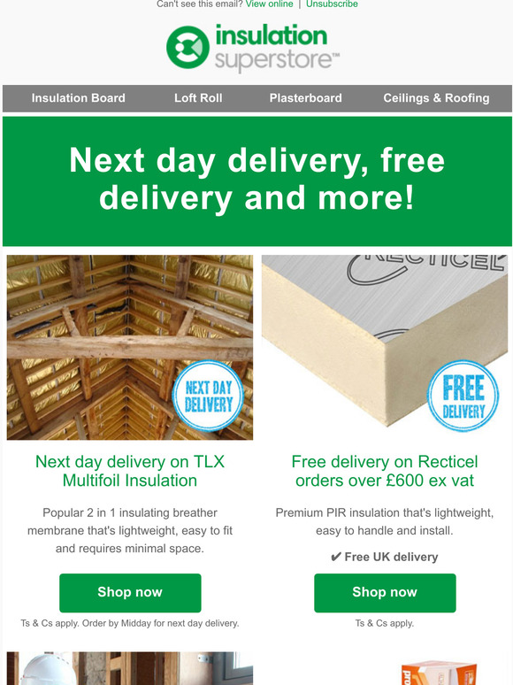Insulation Superstore: Next day delivery, free delivery and more! | Milled