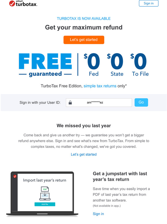 Intuit: Maximum Refund Ahead: Please Sign in With Your User ID & Check ...