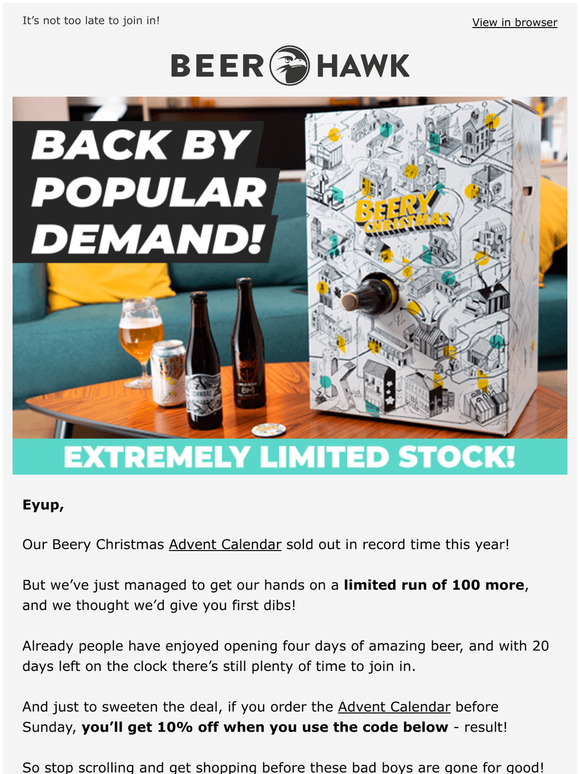 Beer Hawk: PSST - 100 of our sold out Advent Calendars just dropped ...