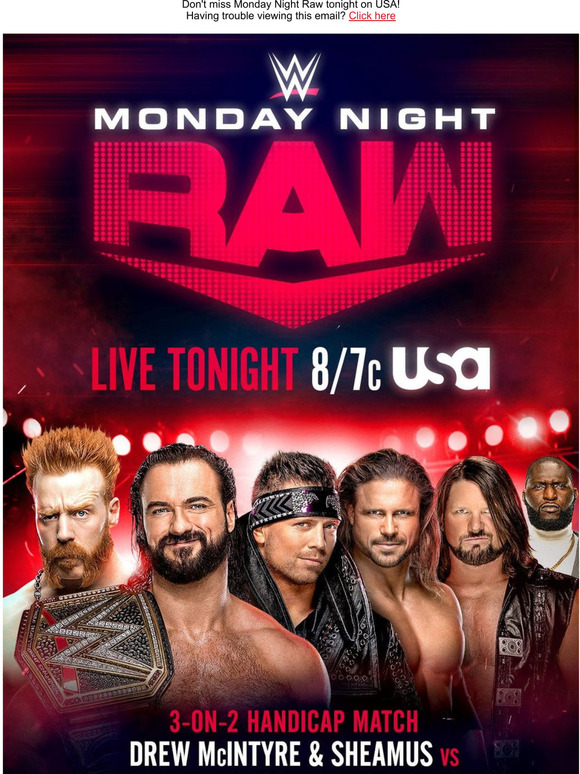 WWE Shop: 3-on-2 Handicap Match set for Raw tonight 8/7c on USA Network ...