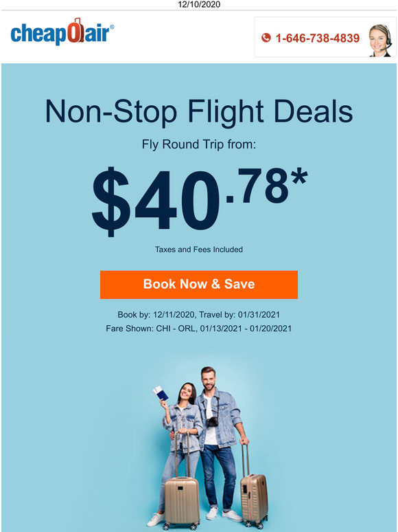 CheapOair: Non-Stop Flight Deals: Fly Round Trip from $40.78 | Milled