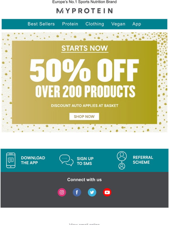 Myprotein: 50% off 200 products. You’re welcome. | Milled