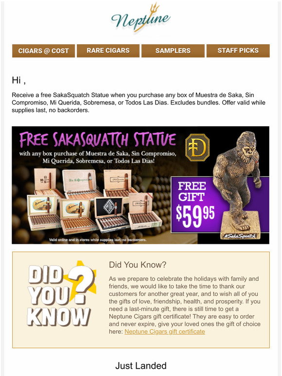 Neptune Cigar: Free SakaSquatch Statue with any Box Purchase of Muestra ...