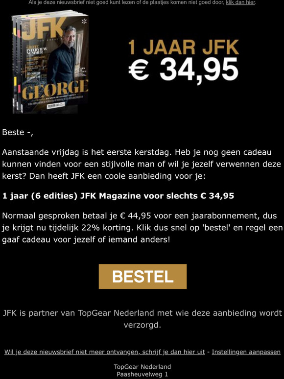 TopGear: 1 jaar JFK Magazine voor slechts € 34,95 | Milled