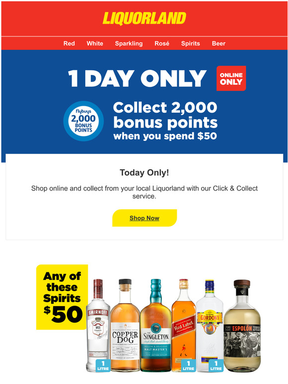 Liquorland: 1 Day Only: 2,000 Bonus Points Online | Milled