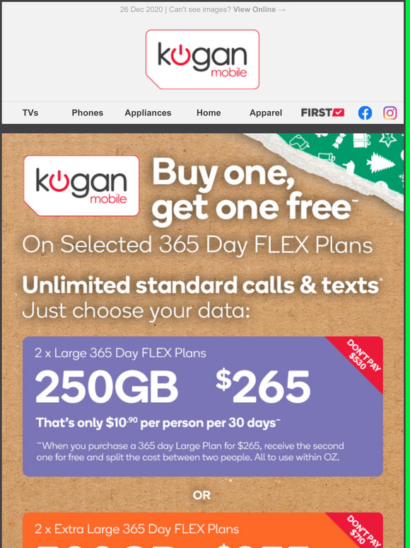 Kogan: BOGOF is Back! Buy One Select 365 Day FLEX Plan, Get a Second ...