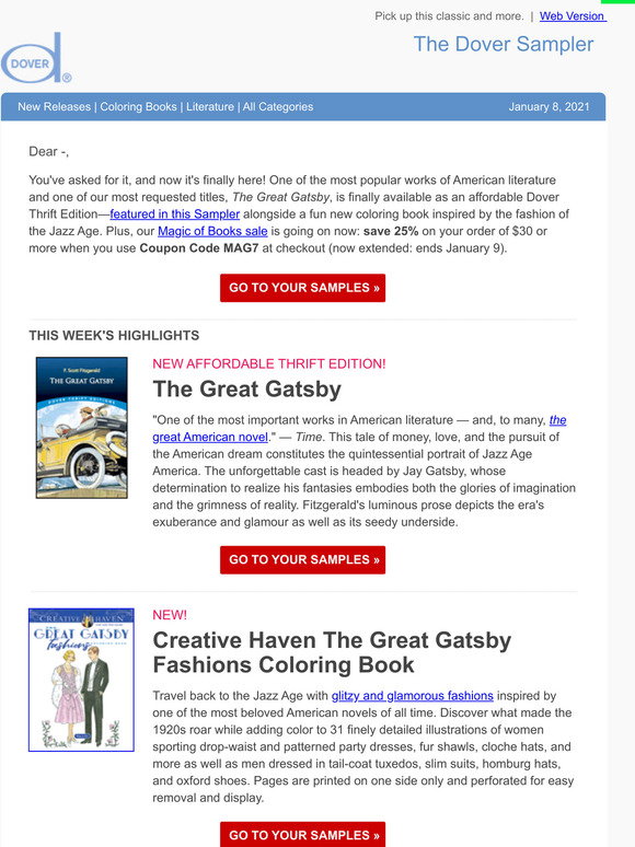 Dover Publications: Dover Sampler: Now Available - The Great Gatsby ...
