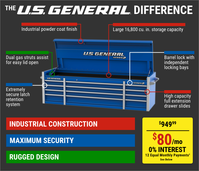 Harbor Freight Tools: NEW ITEM: U.S. General 72" Top Chest | Milled