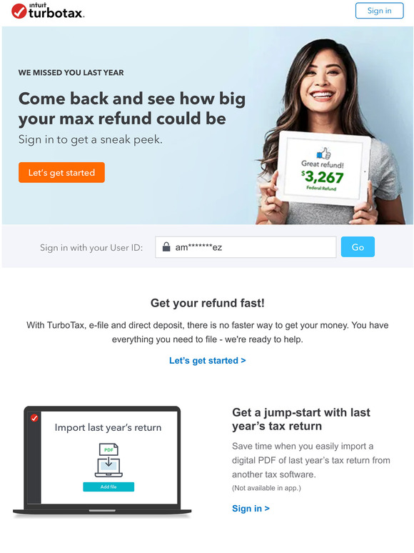 Intuit: (Please Sign in to Your Account) Preview Your Refund | Milled