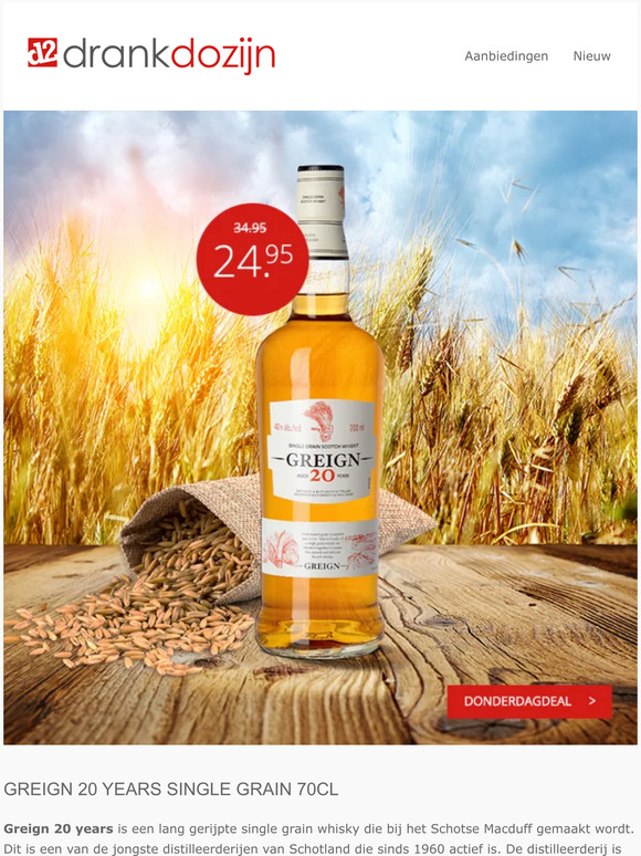 Drankdozijn.nl: DonderdagDeal | Greign 20 years Single Grain 70CL | Milled
