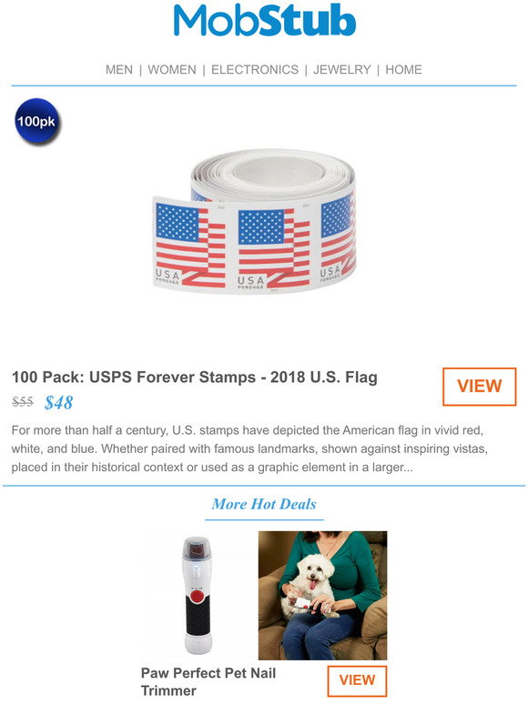 MobStub: 100 Pack: USPS Forever Stamps - 13% OFF! | Milled