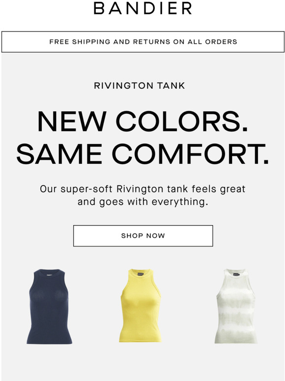 Bandier: New colors in your favorite Rivington tank | Milled