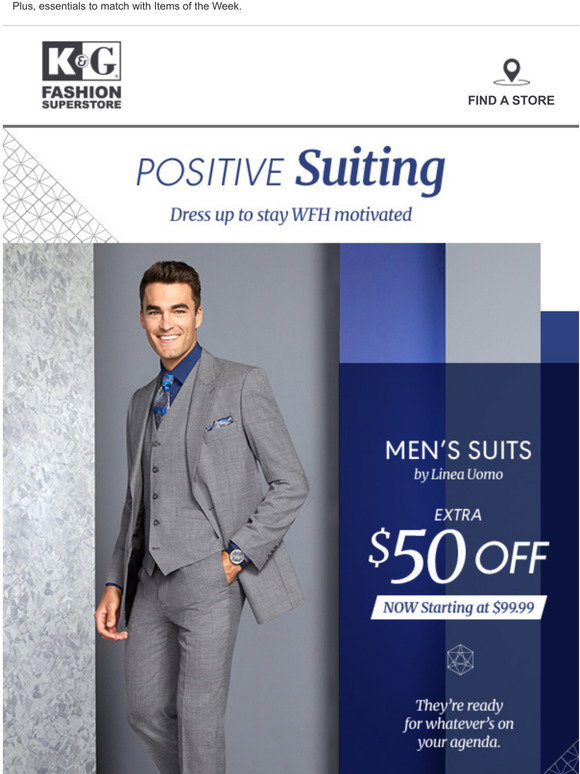 K&G Fashion: EXTRA $50 OFF on Men’s Linea Uomo Suits. | Milled