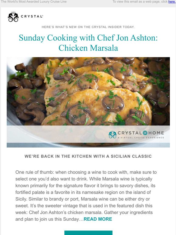 Crystal Cruises: Sunday Cooking with Chef Jon Ashton: Chicken Marsala ...