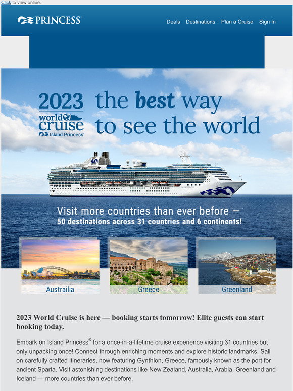 Princess Cruises: 2023 World Cruise: Now open for sale! | Milled