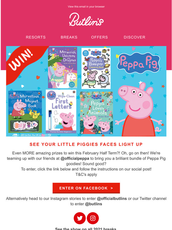 Butlins: Win a brilliant bundle of Peppa Pig goodies! | Milled