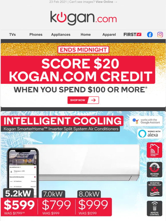 Kogan: Smart Split System Air Cons up to 66% OFF - From $599! | Milled
