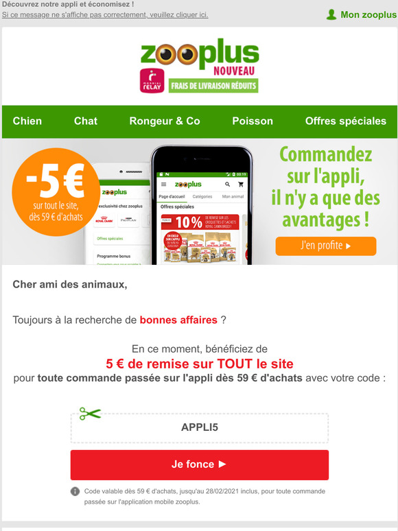 Zooplus: 📱 5€ de remise sur TOUT le site avec l'appli zooplus ! | Milled