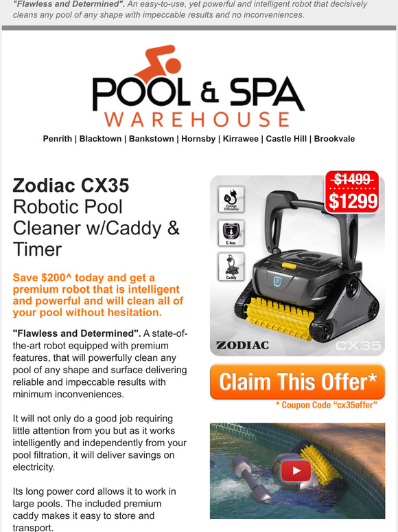 Pool and Spa Warehouse: Hi, $200 OFF Zodiac CX35 Robotic Pool Cleaner ...