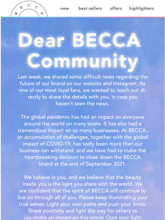 BECCA: A Letter to Our Most Loyal Fans | Milled