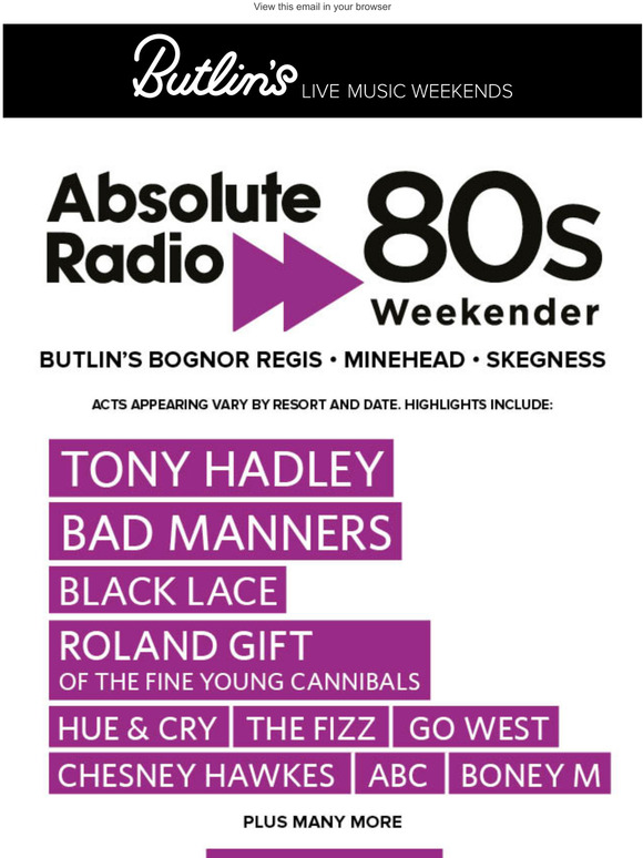 Butlin's: Absolute 80s line-ups confirmed | Milled