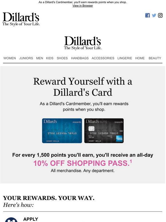 Dillards Destination Reward Yourself With A Dillard s Card Milled Dillards Destination Reward Yourself With A Dillard s Card Milled